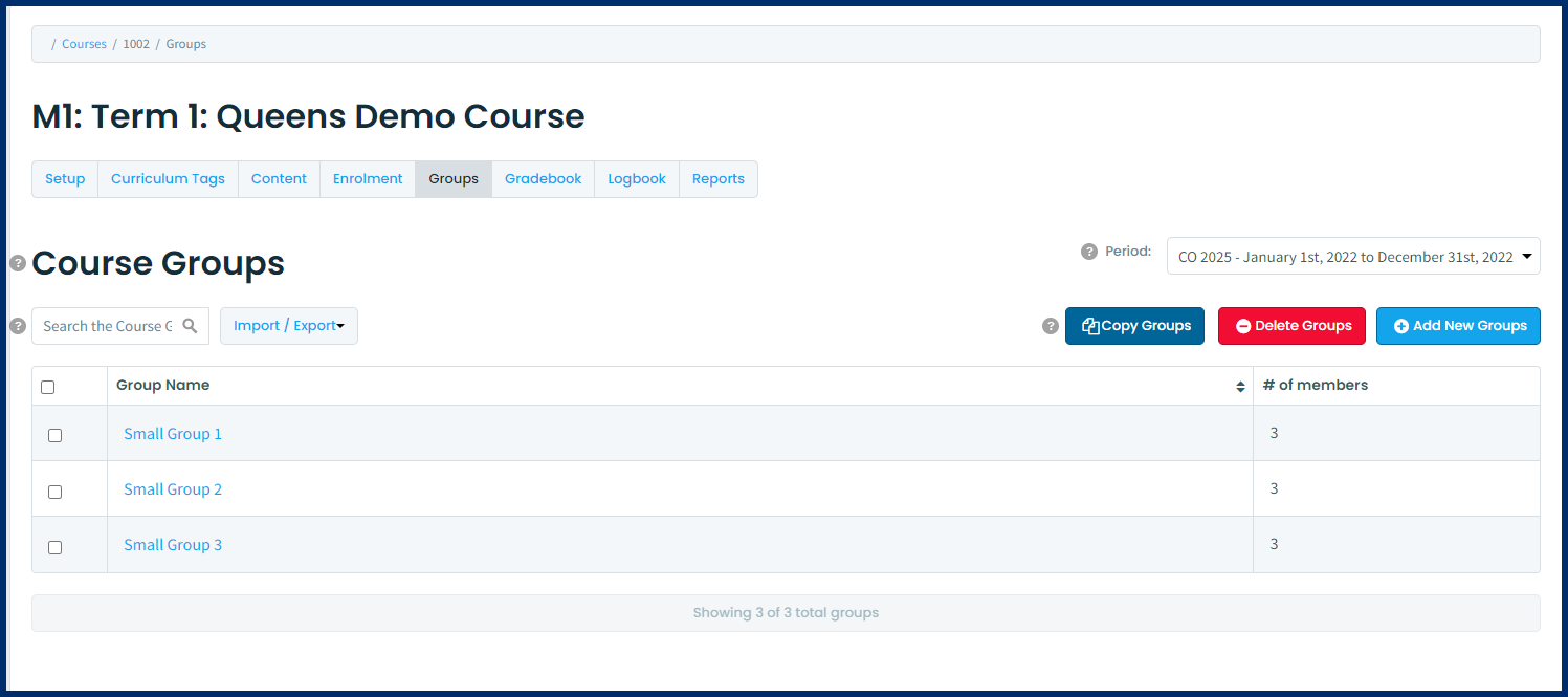 Course Groups Tab