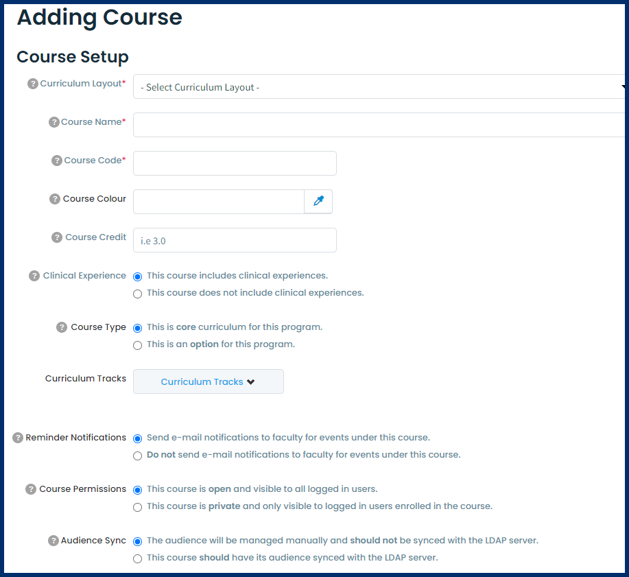 Course Creation & Setup Tab