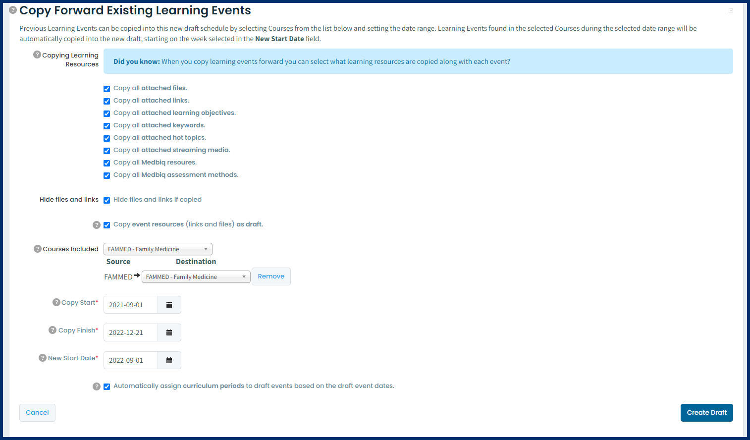 Copy Forward a Schedule of Events